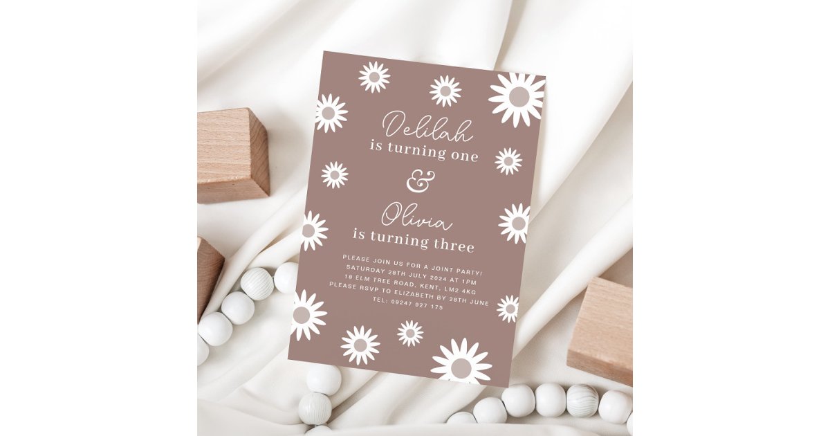 Bohemian Daisy Joint Birthday Invitation | Zazzle