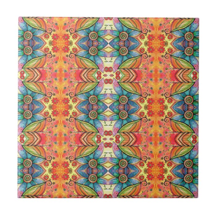 Bohemian Design Colorful Pattern Tile | Zazzle
