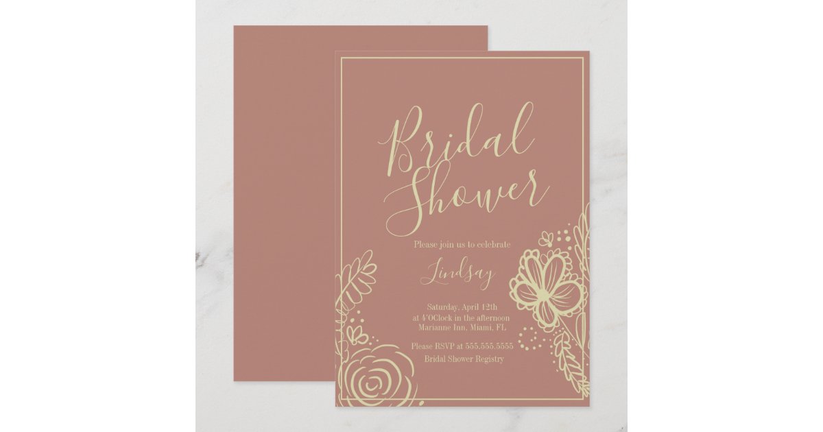 Bohemian Doodles Bridal Shower Earthy Tone Invitation | Zazzle