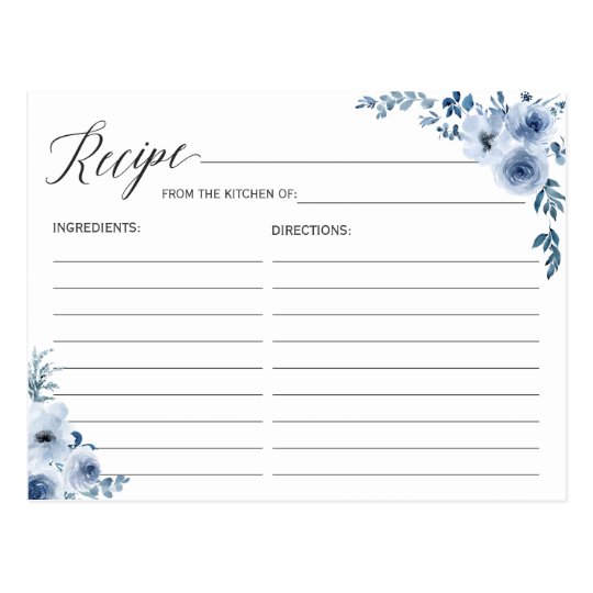 Bohemian Dusty Blue Floral Recipe Card | Zazzle.com