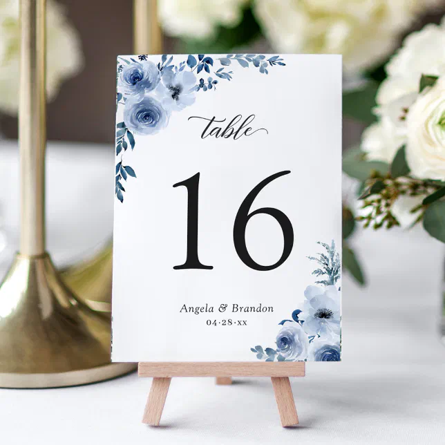Bohemian Dusty Blue Floral Wedding Table Number | Zazzle