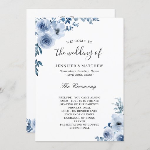 Bohemian Dusty Blue Pastel Floral Wedding Program | Zazzle