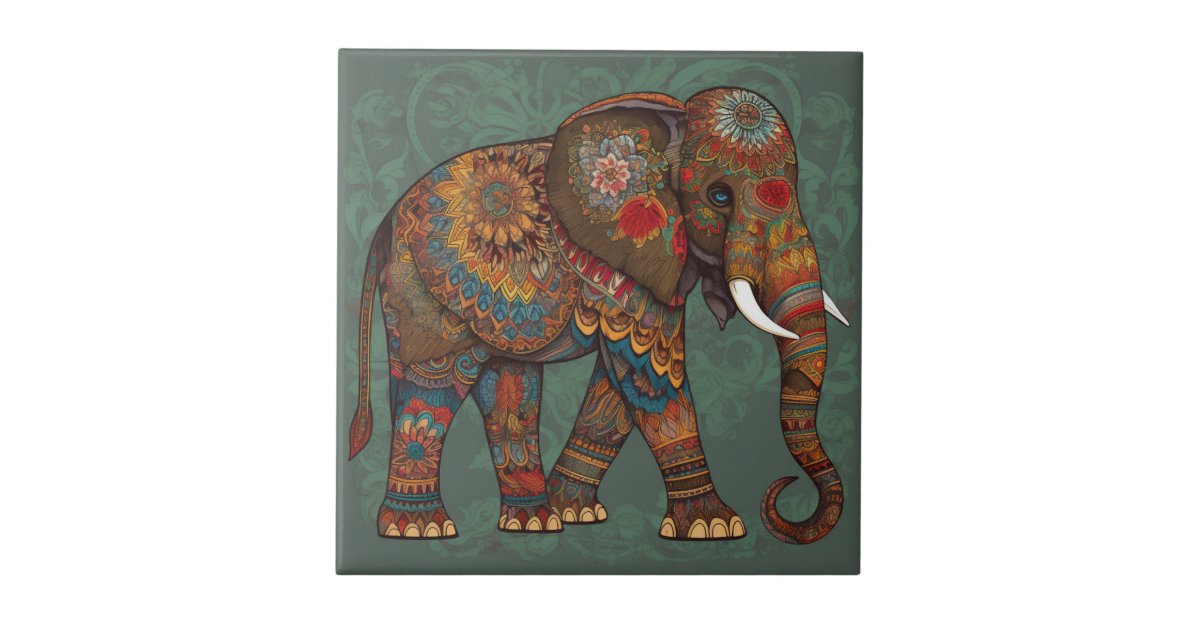 Bohemian Elephant with Decorative Art Ceramic Tile | Zazzle