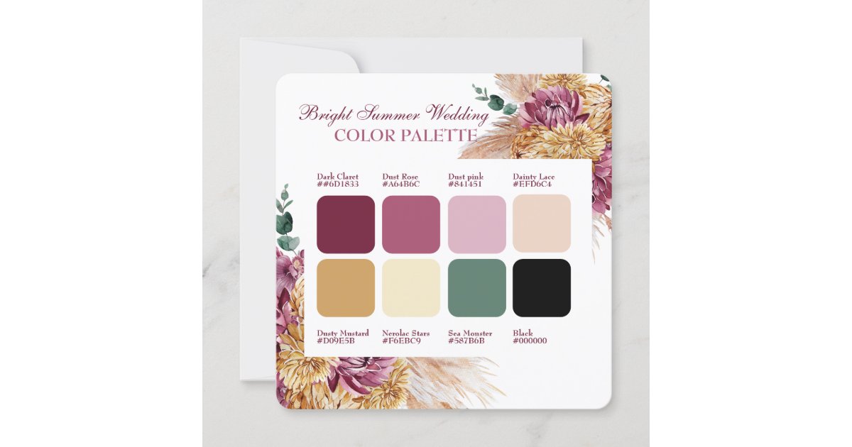 Bohemian Fall Burgundy Wedding Color Palette Card | Zazzle