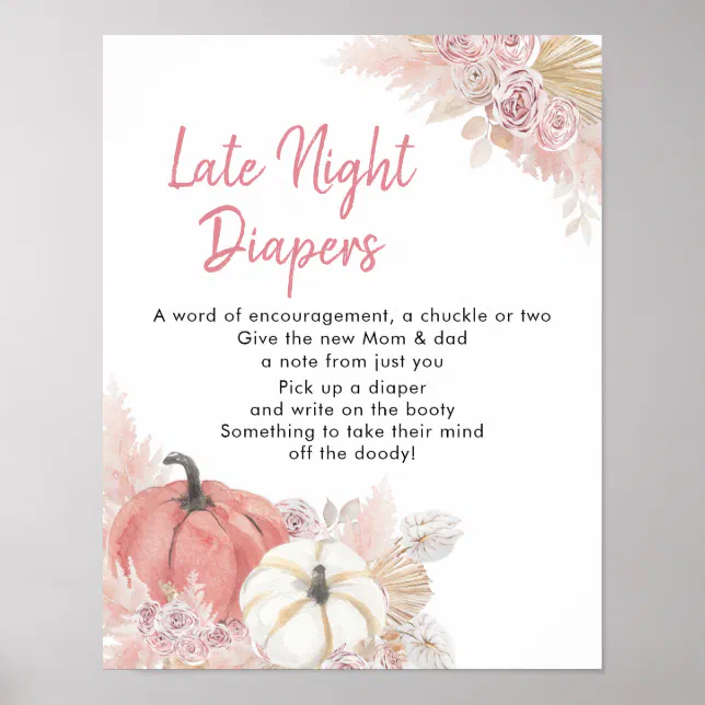 Bohemian Fall in Love Pumpkin Late Night Diaper Poster | Zazzle