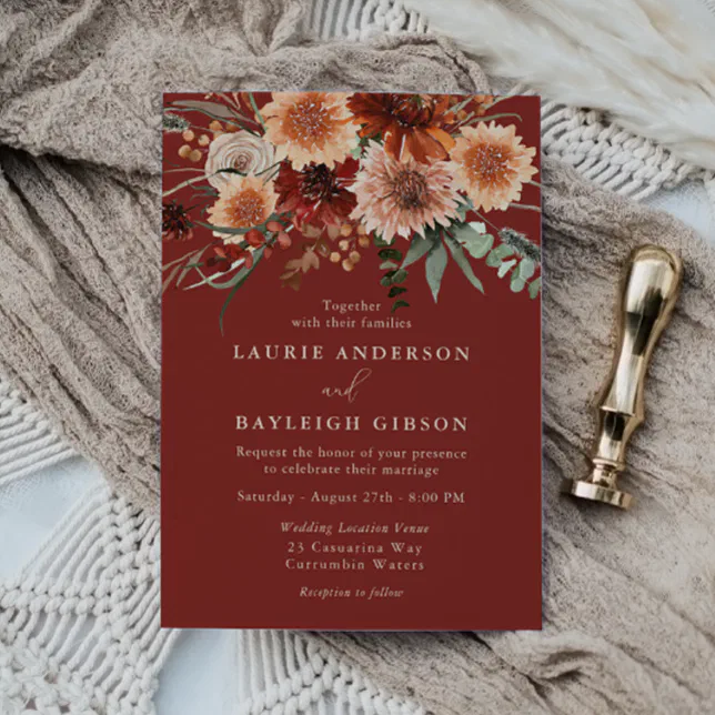 Bohemian Fall & Summer Floral Terracotta Wedding Invitation | Zazzle