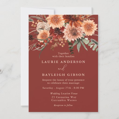 Bohemian Fall & Summer Floral Terracotta Wedding Invitation | Zazzle