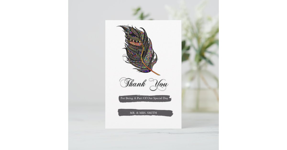 Bohemian Feather Thank You Card | Zazzle