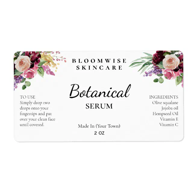 Bohemian Floral Bouquet Face Serum Labels | Zazzle