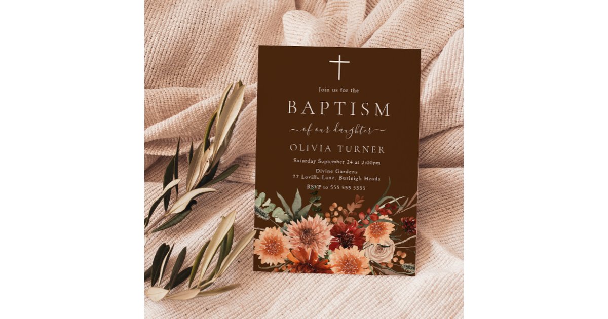 Bohemian Floral Fall & Summer Baptism Invitation | Zazzle