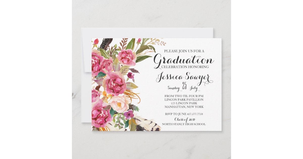 Bohemian Floral Graduation party Invitation | Zazzle