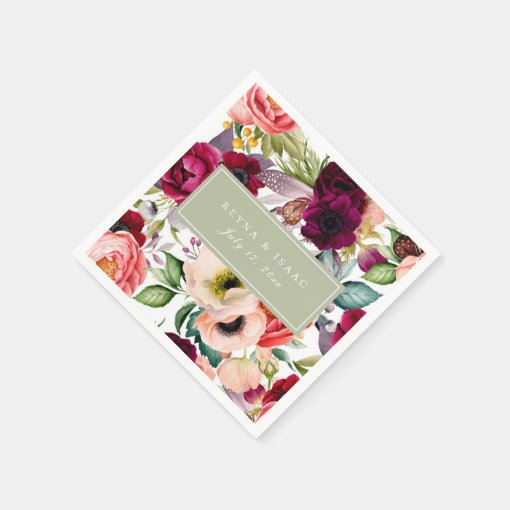 Bohemian Floral Print Paper Napkins | Zazzle