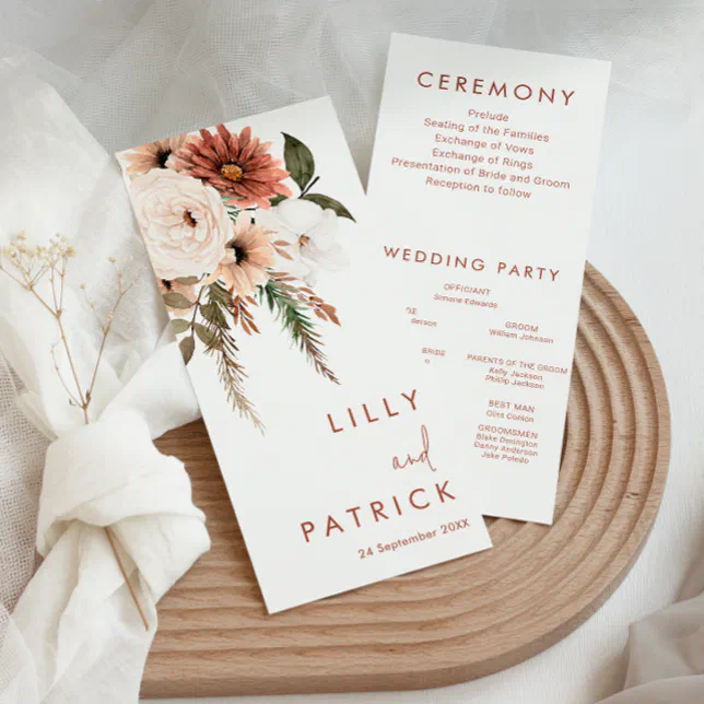 Bohemian Floral Terracotta Wedding Program | Zazzle
