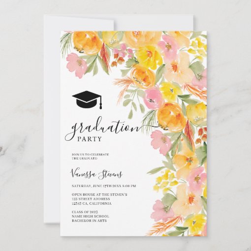 Bohemian floral watercolor terracotta graduation invitation | Zazzle