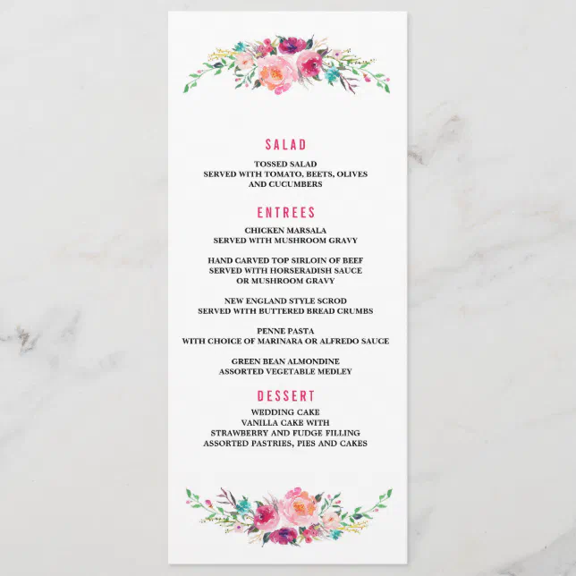 BOHEMIAN FLORAL wedding dinner menu | Zazzle