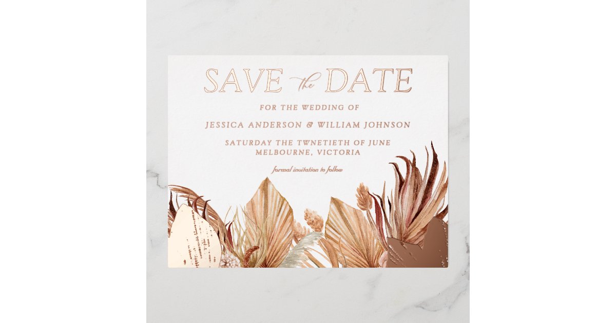 Bohemian Floral Wedding Save The Date Rose Gold Foil Invitation ...