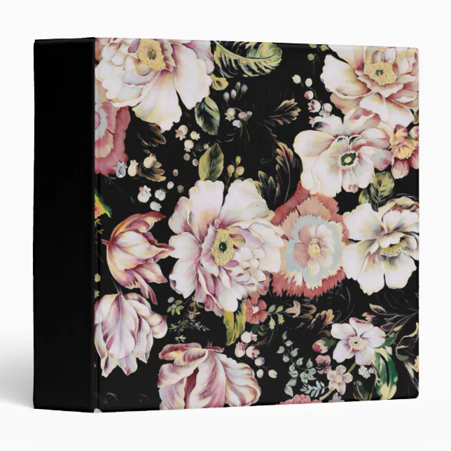 bohemian french country chic black floral 3 ring binder | Zazzle