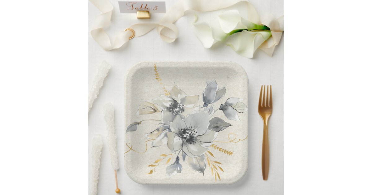 Bohemian Gray Floral Paper Plate | Zazzle