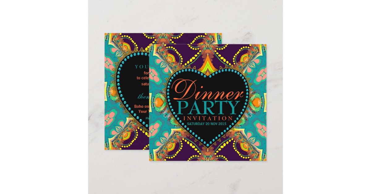 Bohemian Hippie Batik Dinner Party Invitations | Zazzle