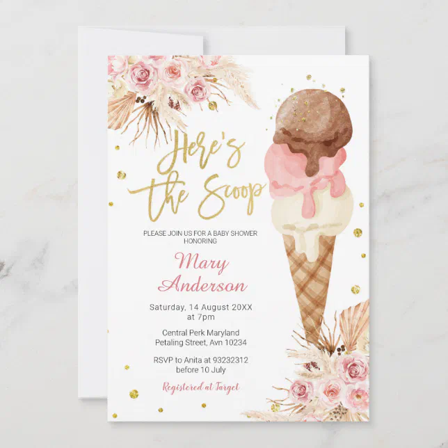 Bohemian Ice Cream Baby Shower Invitation | Zazzle