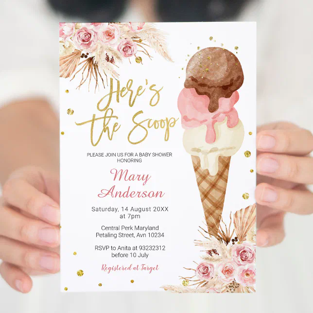 Bohemian Ice Cream Baby Shower Invitation | Zazzle