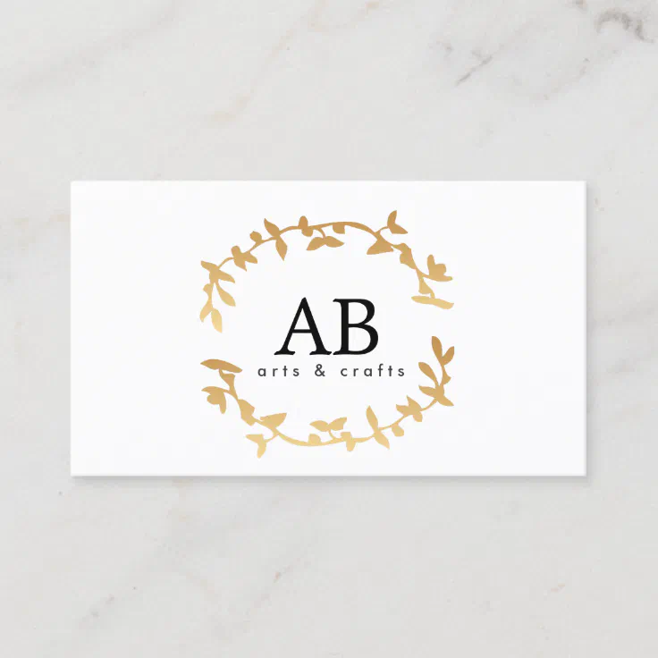 BOHEMIAN LEAF WREATH MONOGRAM in GOLD Business Card | Zazzle