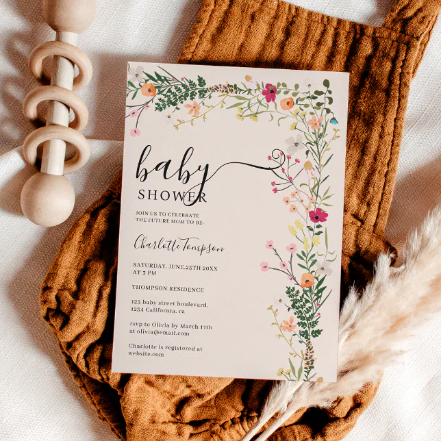 Bohemian meadow wild flowers spring baby shower invitation | Zazzle