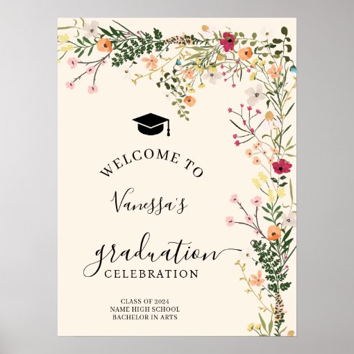 Bohemian meadow wildflowers welcome graduation poster | Zazzle