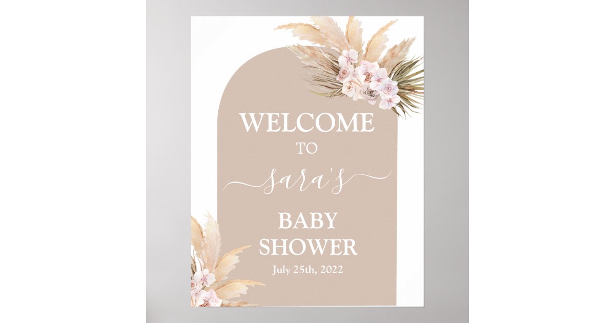 Bohemian Pampas Grass Baby Shower Welcome sign | Zazzle
