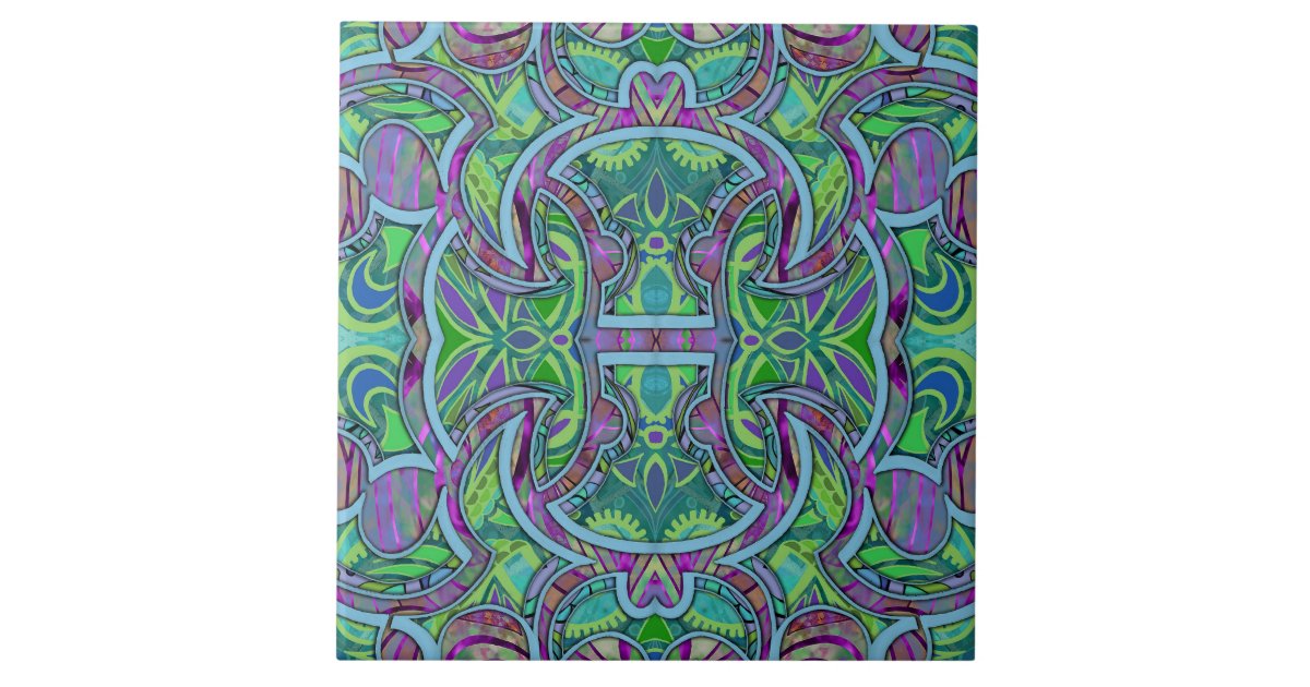Bohemian Puzzle Cooltone Ceramic Tile | Zazzle