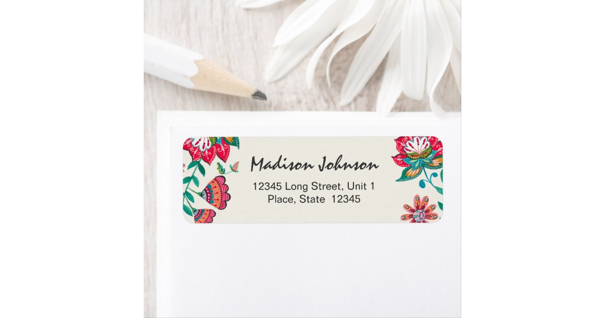 Bohemian Red Folk flowers Floral | Wedding Label | Zazzle