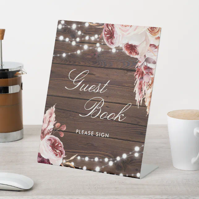 Bohemian Rose Rustic Wood Guest Book Sign | Zazzle
