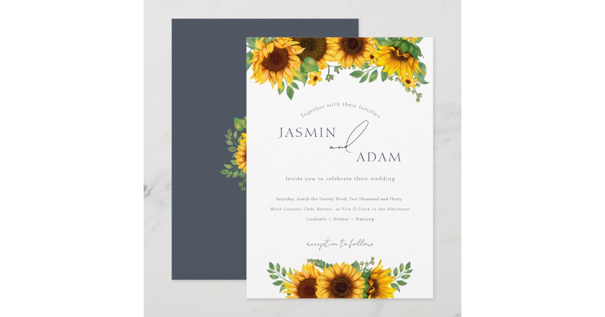 Bohemian Royal Blue Opulence Sunflowers Wedding Invitation | Zazzle