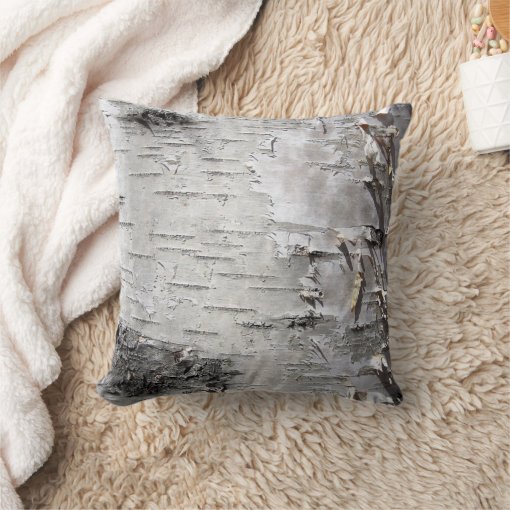 bohemian rustic country chic tree bark white birch throw pillow | Zazzle
