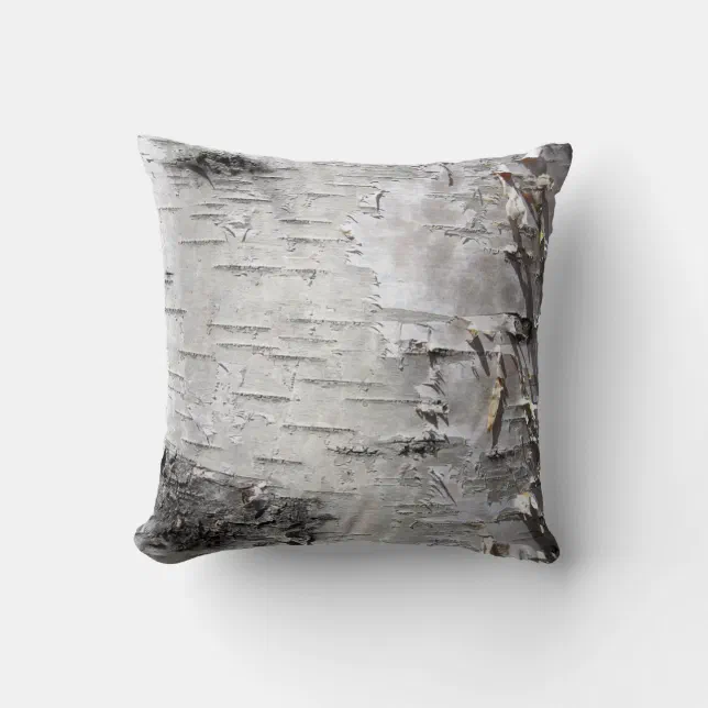 bohemian rustic country chic tree bark white birch throw pillow | Zazzle