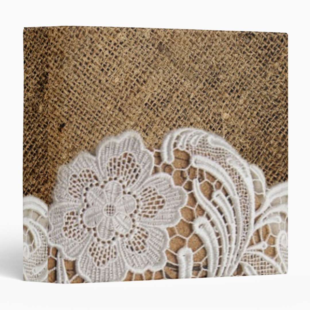 bohemian rustic western country burlap and lace 3 ring binder | Zazzle