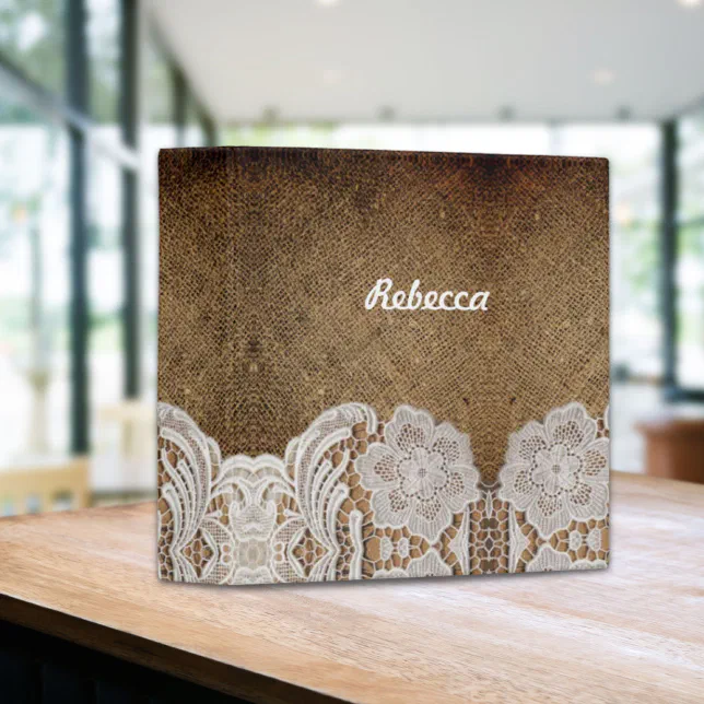 bohemian rustic western country burlap and lace 3 ring binder | Zazzle
