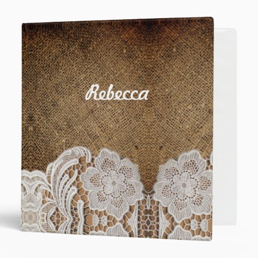 bohemian rustic western country burlap and lace 3 ring binder | Zazzle