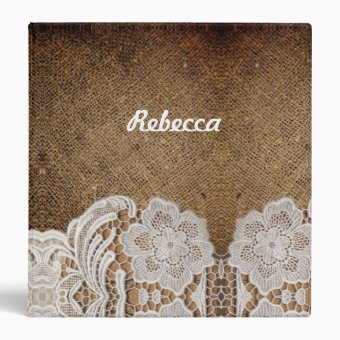 bohemian rustic western country burlap and lace 3 ring binder | Zazzle