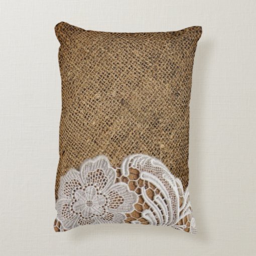 bohemian rustic western country burlap and lace decorative pillow | Zazzle