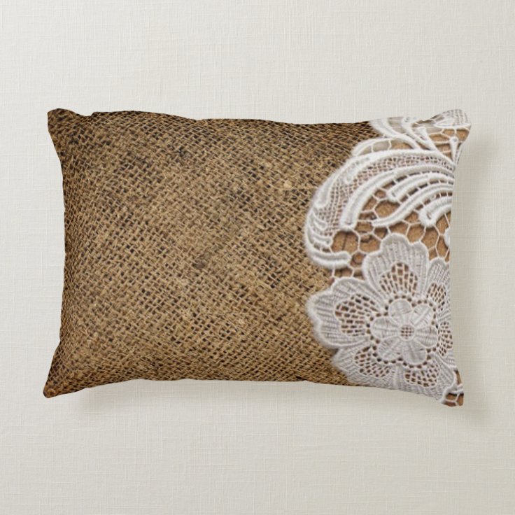 bohemian rustic western country burlap and lace decorative pillow | Zazzle