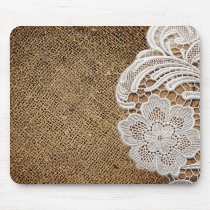 bohemian rustic western country burlap and lace mouse pad | Zazzle