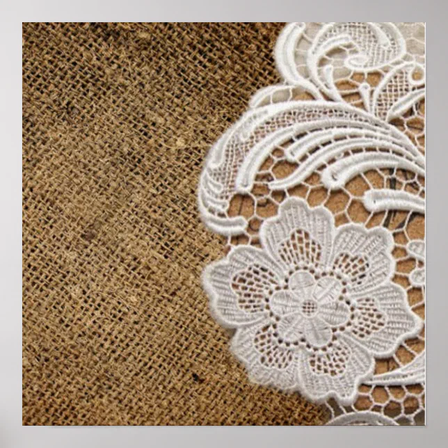 bohemian rustic western country burlap and lace poster | Zazzle