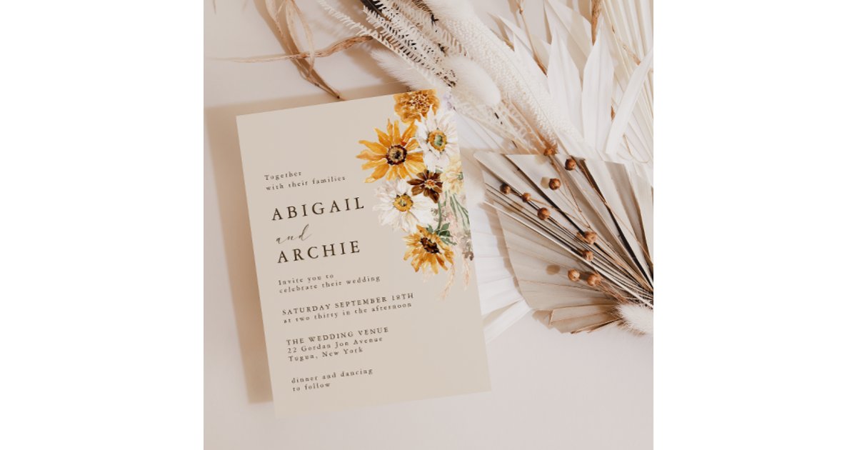 Bohemian Sunflower Wedding Invitation | Zazzle