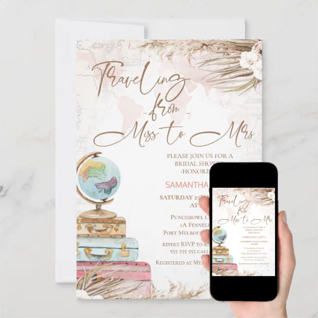 Bohemian Traveling Miss to Mrs Bridal Shower Invitation | Zazzle