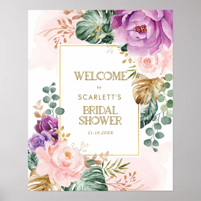 Bohemian Tropical Flower Greenery Bridal Shower Poster | Zazzle