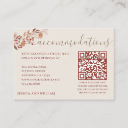 Bohemian Wedding Hotel Accommodation With QR Code Enclosure Card | Zazzle