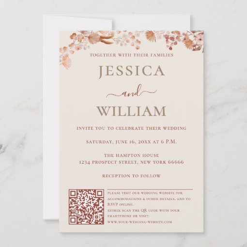 Bohemian Wedding With Boho Flowers And QR Code Invitation | Zazzle
