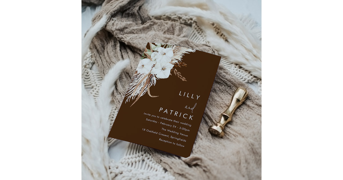 Bohemian White Floral Modern Wedding Invitation | Zazzle