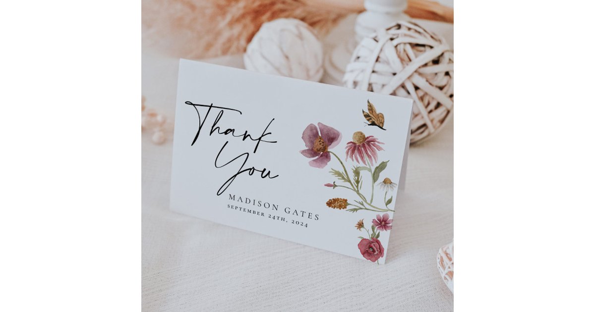 Bohemian Wildflower Thank You Card | Zazzle